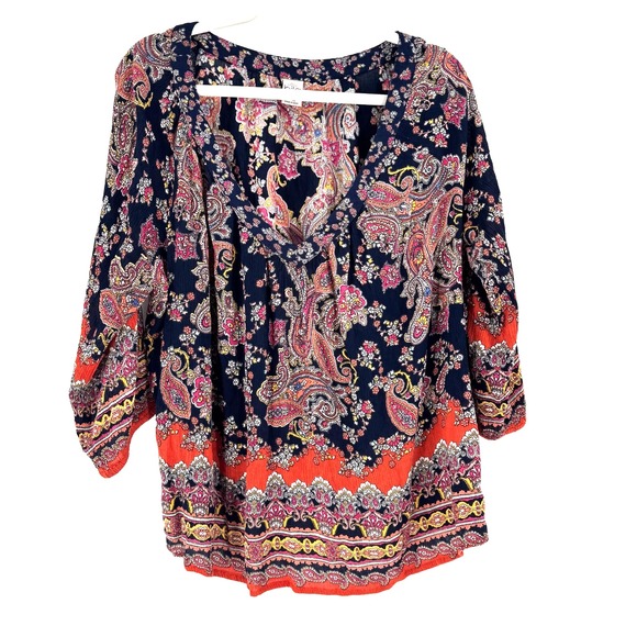 Bila | Tops | Bila Womens Vneck 34 Sleeve Paisley Printed Flowy Peasant ...